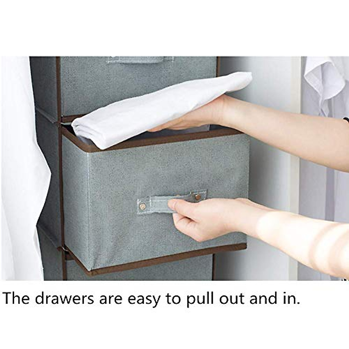 Adou 3 Shelf Hanging Closet Organizer 3 Drawers, Hanging Collasible Closet Storage Shelves, Canvas Hanging Closet Storage Organizer with Drawers for Clothing&Sweaters