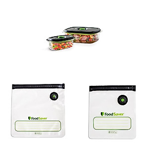 FOODSAVER 2116382 Preserve & Marinate Vacuum -Containers & Reusable Gallon Vacuum Zipper Bags, 8 Count & Reusable Quart Vacuum Zipper Bags, 10 Count