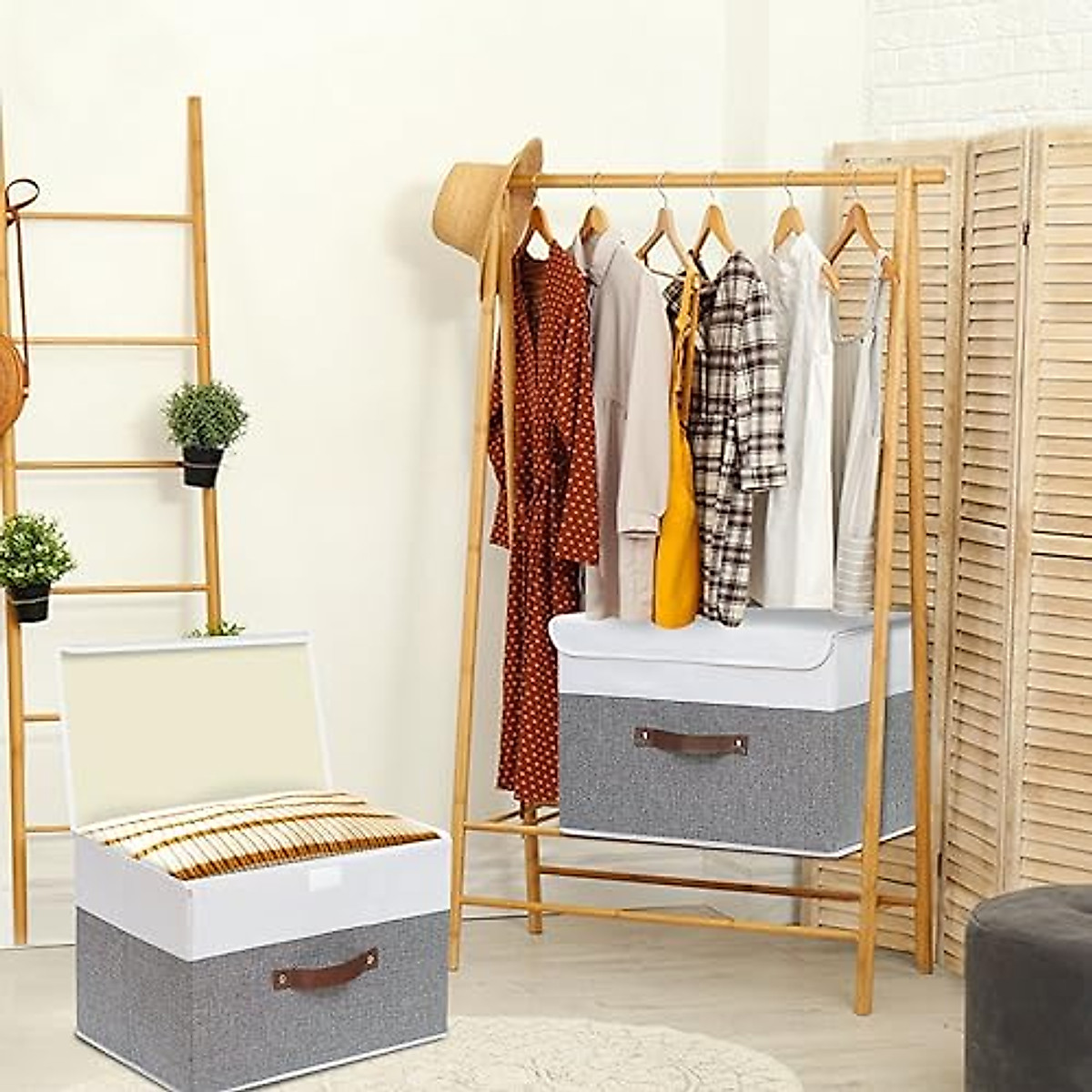 Yawinhe Collapsible Storage Boxes with Lids Fabric Foldable Storage Bins Organizer Containers Baskets with Lid for Home Bedroom Closet Office SNK024WGS-3