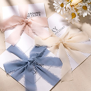Chiffon Ribbon, 3 Rolls 21 Yards Champagne Handmade Fringe Chiffon Silk Ribbon 1.5" x 7Yd Ribbons Set for Wedding Invitations, Bridal Bouquets, Gifts Wrapping, DIY Crafts