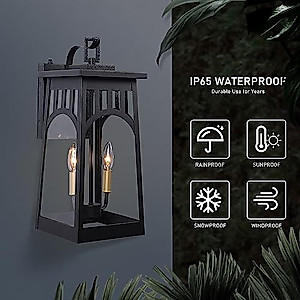 Krychiler Large Outdoor Wall Sconce, 19.4in 2-Lights Outside Wall Lantern, Trapezoid Exterior Wall Mount Light Fixture Waterproof with Clear Glass for Exterior Patio Porch, Entryway Door