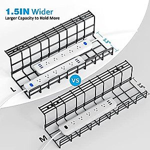 2 Packs Large Under Desk Cable Management Tray - Yecaye Clamps Install No Drill to Desk Cable Rack - No Damage to Tables - Desk Cord Organizer - Sturdy Metal Cable Management Tray for Office Home