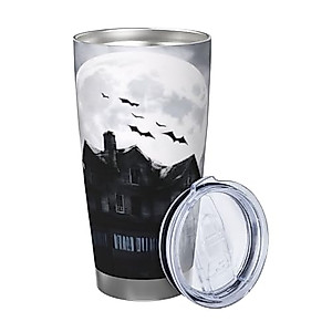 jshmgchw 3d Halloween Moon 20oz Tumbler, Car Cup With Lid And Straw, Spill-Proof, Stainless Steel Double Wall Vacuum Insulated Reusable Coffee Travel Mug, For Cold Drinks, Hot Beverage