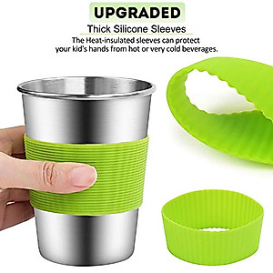 Kids Drinking Cups with Straws and Lids,Spill-proof Stainless Steel Tumblers for Kids Dishwasher Safe, Unbreakable Metal Toddler Cups with Heat-insulated Sleeves for Cold and Hot drinks.5 Pack 12oz