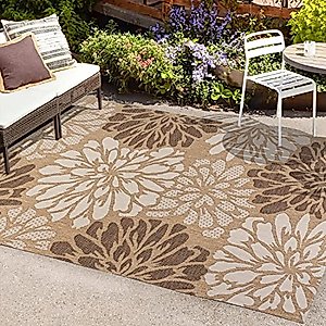 JONATHAN Y SMB110I-3 Zinnia Modern Floral Textured Weave Indoor Outdoor Area-Rug, Bohemian Coastal Mediterranean Easy-Cleaning,Bedroom,Kitchen,Backyard,Patio,Non Shedding, 3 X 5, Brown/Cream