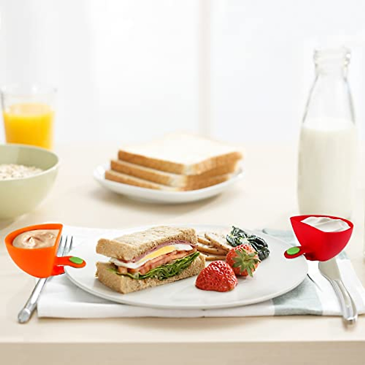 Dip Clip Bowl Plate Holder -8pcs Color Plastic Dish Chip And Dip Serving Set For Spice Tomato Sauce Salt Veggie Vinegar Ketchup Chips - Chip Clips Holders Cup Paper Plate Holder Condiment Cups Dipping