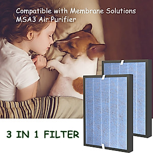 Skymechy MSA3 True HEPA Filter Replacement Compatible with MSA3 Membrane Solutions 3-in-1 Air Cleaner Purifier, 2 Pack