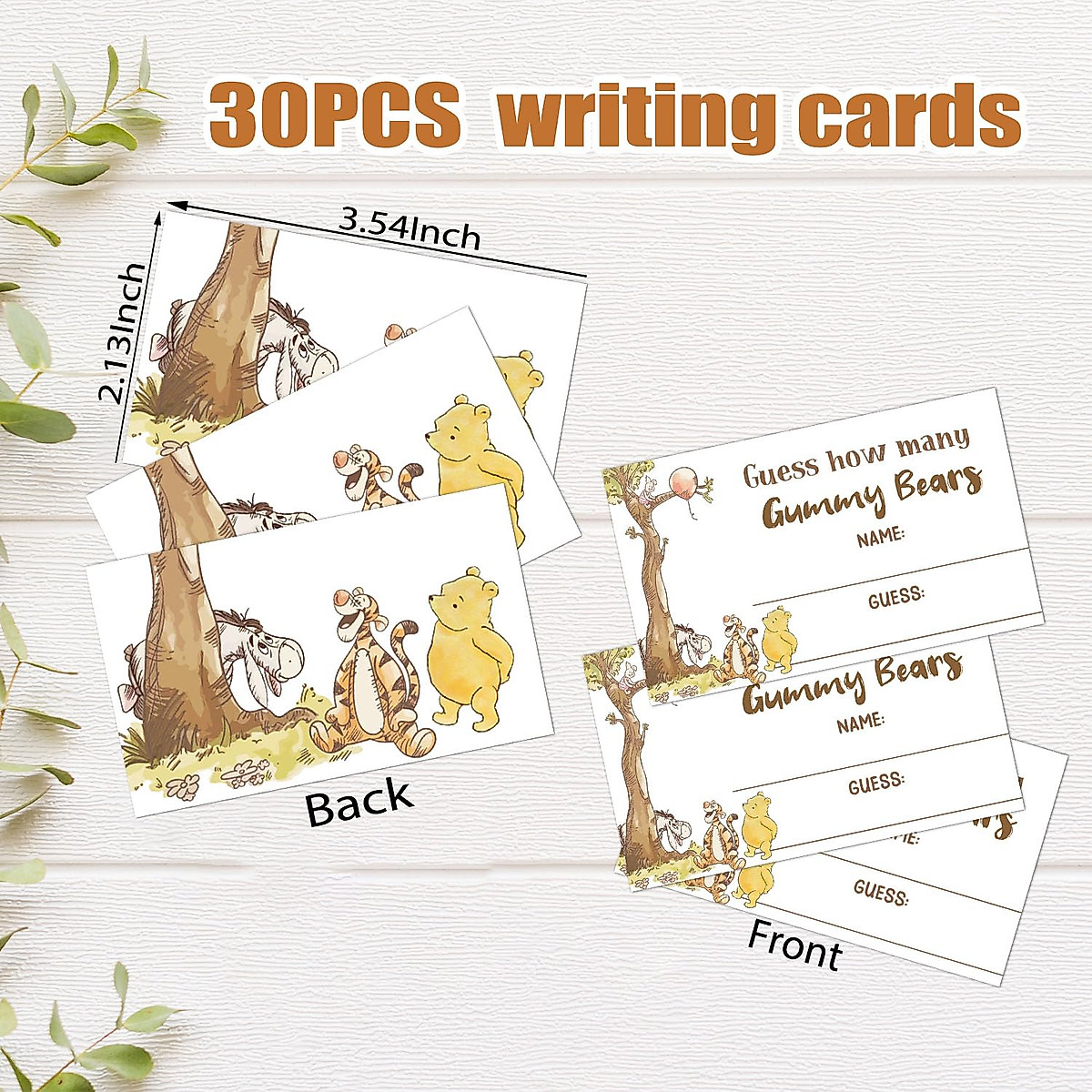 Winnie Baby Shower Games Card for Boys Girls, Includes 1 Guess How Many Gummy Bears Sign and 30 Guessing Cards, Winnie Game Cards Set, Baby Shower Birthday Party Decorations