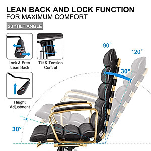 LUXMOD Office Chair, high Back Desk Chair for Removable Cover and Lumbar Support, Black Executive Chair, Ribbed Office Chair with Leather, Ergonomic Office Chair Leather Black