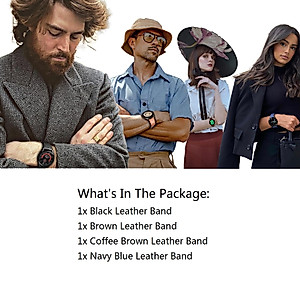 （4 Pack） Leather Band for Galaxy Watch 5 Pro 45mm/4 Classic 46mm 42mm Bands, 20mm Watch Strap Compatible for Samsung Galaxy Watch 5/4 40mm 44mm/Active 2/3 41mm Band, Brown,Coffee,Black,Blue