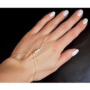 YERTTER Dainty Hand Chain Bracelet Pearl Finger Chain Rings Hand Jewelry for Women Bracelets Jewelry Gift for Teen Girls