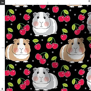 Spoonflower Fabric - Guinea Pigs Black Pig Summer Fruit Red Cute Printed on Petal Signature Cotton Fabric Fat Quarter - Sewing Quilting Apparel Crafts Decor