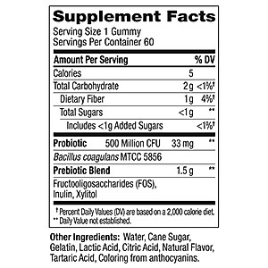 OLLY Probiotic + Prebiotic Gummy, Digestive Support and Gut Health, 500 Million CFUs, Fiber, Adult Chewable Supplement, Peach, 60 Day Supply - 60 Count Pouch
