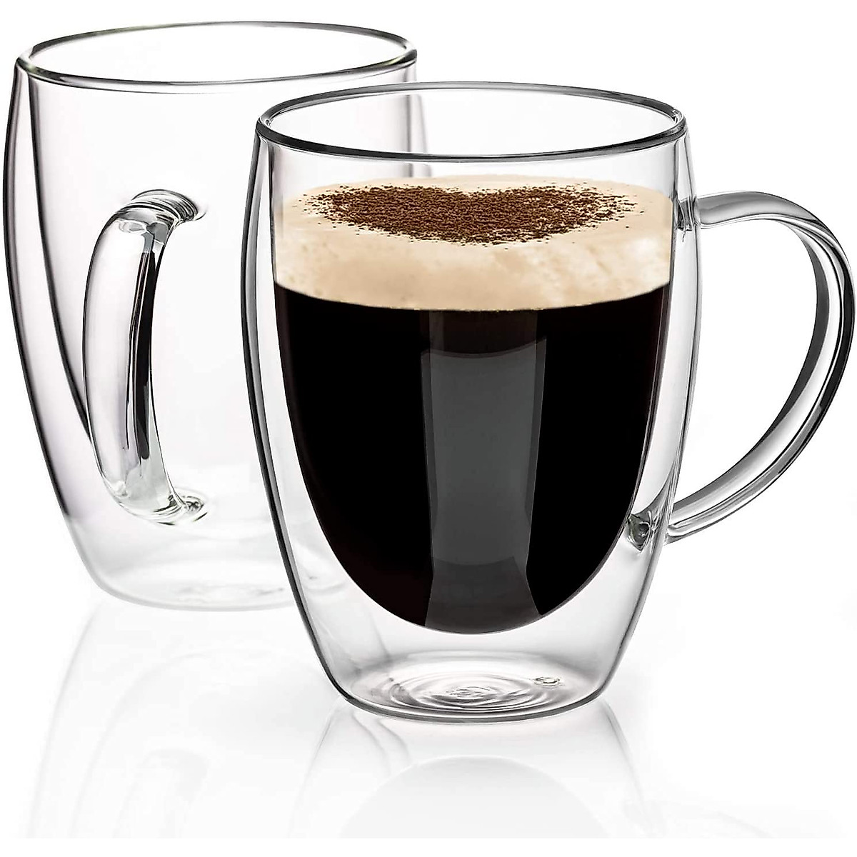 Blooming Life Style 2-Pack 12 Oz Double Walled Glass Coffee Mugs with Handle,Insulated Layer Coffee Cups,Clear Borosilicate Glass Mugs,Perfect for Cappuccino,Tea,Latte,Espresso,Hot Beverage