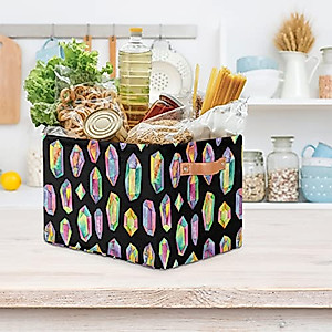 Buvan Fabric Storage Bins Rainbow Geometric Pattern Small Shelf Basket With Handles Decorative Cubes Box Organizer Containers for Shelves Home Office Decor