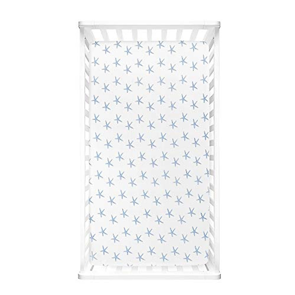Lush Decor Baby Seaside Starfish Organic Cotton 2 Pack Fitted Crib Sheet, Blue, 52" L x 28" W + 9" Drop