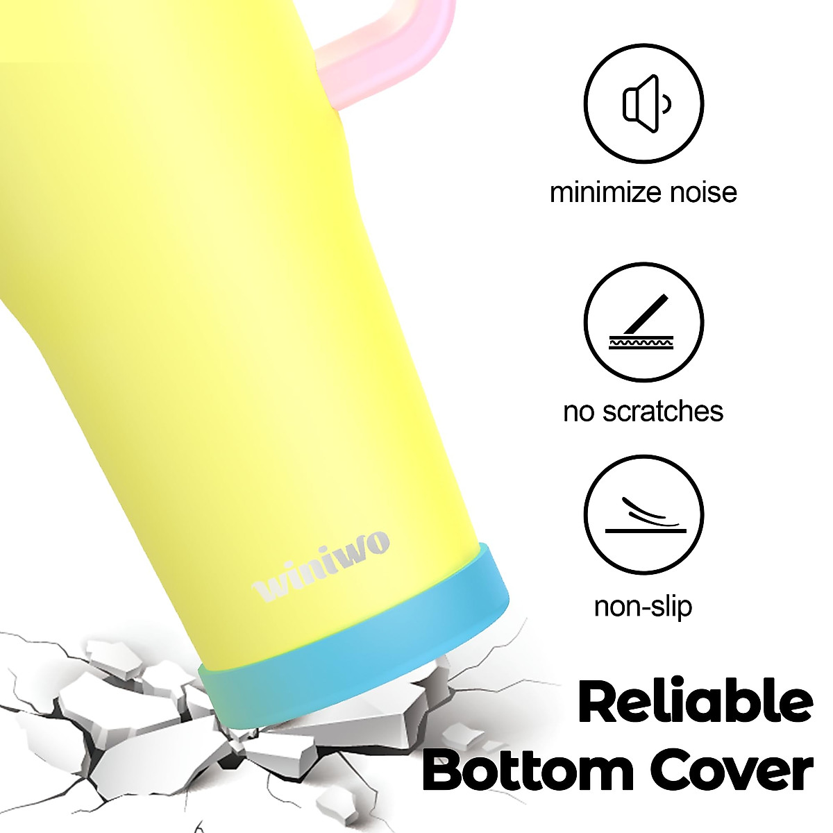 winiwo 40 oz Tumbler with Handle and Straw for Her, Flexible Straw, Insulated Tumbler Cups with Silicone Bottom, Keeps Beverages Cold Up to 24 Hours, Gym/Work/Travel/School/Gift（Lemon Yellow）