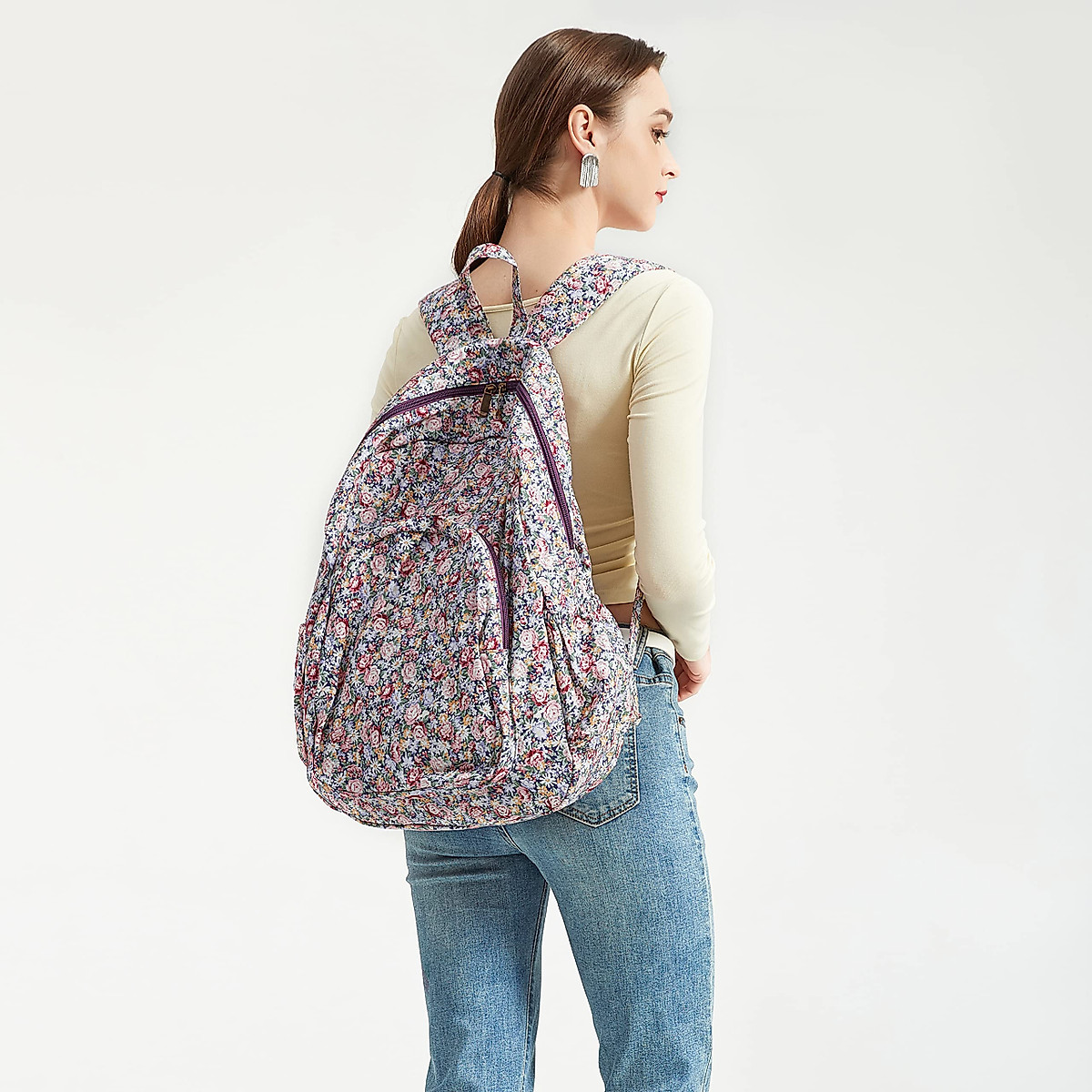 OPQRSTU Women Hippie Hand Bag Large Capacity Bohemian Bag Portable Tourist Fashion Backpacks (Purple white)