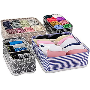 EZOWare Bundle Kit Set of 4 Canvas Fabric Closet Baby Nursery Dresser Organizer + 3 Small Nursery Round Cotton Rope Knit Basket Cube For Kids Baby Closets Toys