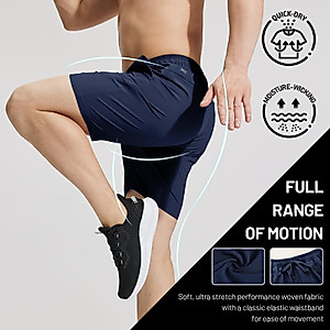 MIER Men's 7 Inch Dry Fit Athletic Running Shorts with Zipper Pockets - No Liner Workout Gym Active Shorts, Navy Blue, M
