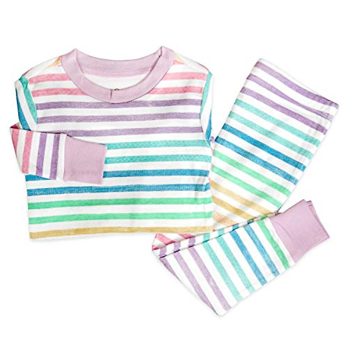 HonestBaby Baby Organic Cotton 2-Piece Snug Fit Pajama Set, Rainbow Stripe, 2T