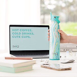 Swig Life 20oz Insulated Water Bottle with Straw & Flip + Sip Handle | Leak Proof, Dishwasher Safe, Cup Holder Friendly, Stainless Steel Water Bottle in Prickly Pear