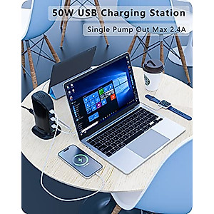 ADRICY USB Charger 6 Port 50W Multi USB Tower Charging Station for Multiple Devices iPhone 14/14 Pro/14 Pro Max/13 Pro/13 Pro Max/Android/Samsung/Tablet,etc