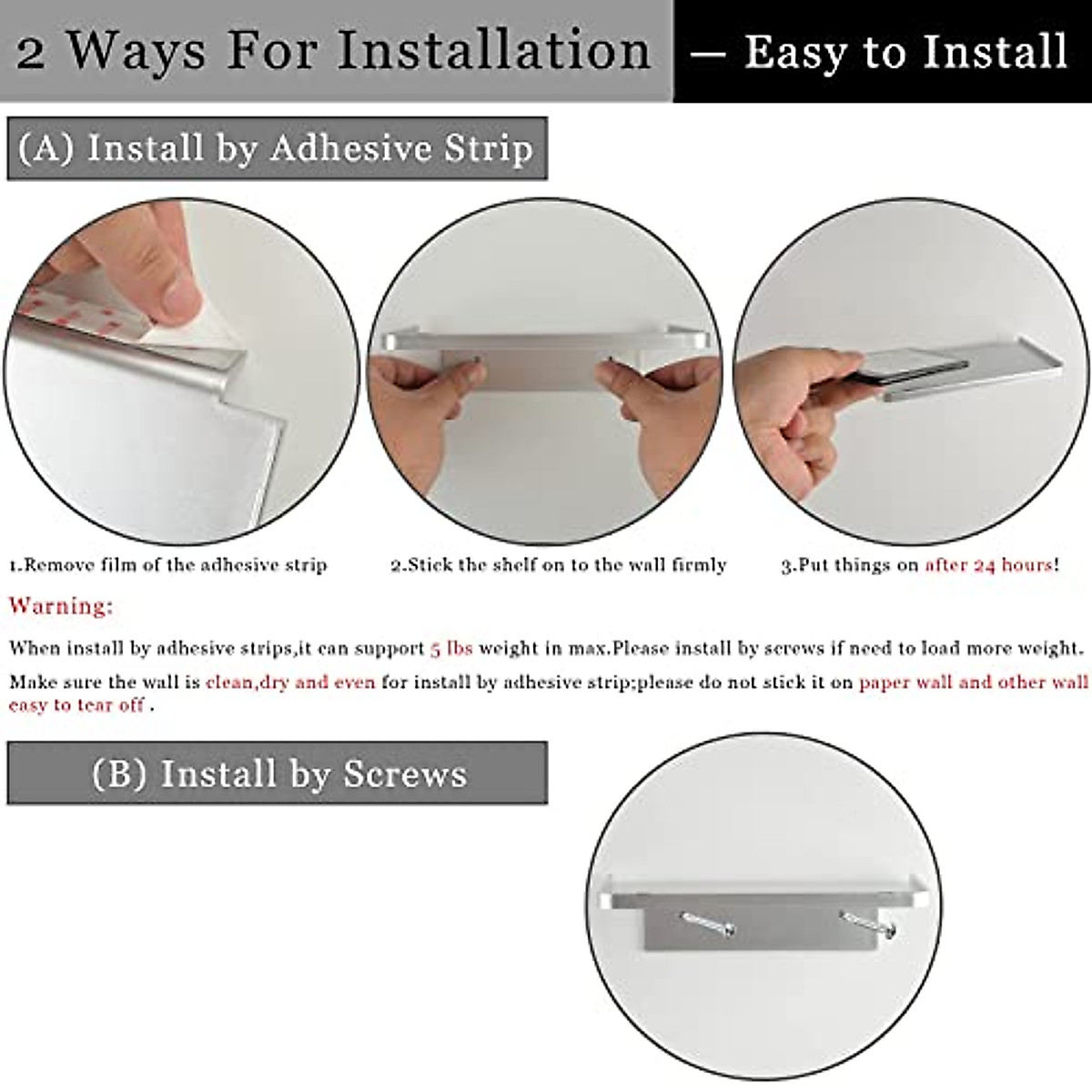 JDGOOMA Acrylic Floating Wall Shelves - Small Stick-on Wall Mounted Phone Shelf Holder Wipes Rack Smart Speaker Shelf for Bathroom,Kitchen,Toilet,Bedroom,Office - Translucent Grey