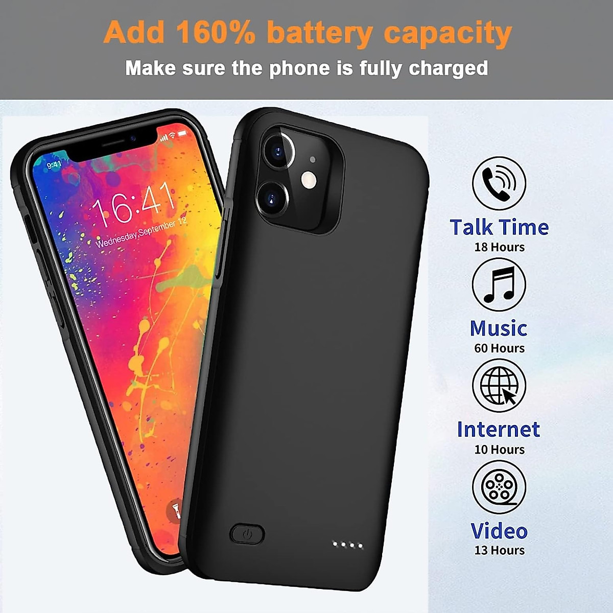 iCatchy Battery Case iPhone 12 Mini(5.4 inch), Large Capacity 8200mAh Ultra-Thin Portable 2-in-1 Charging and Protection Battery case,Compatible with iPhone 12 Mini Extended Battery Charger case
