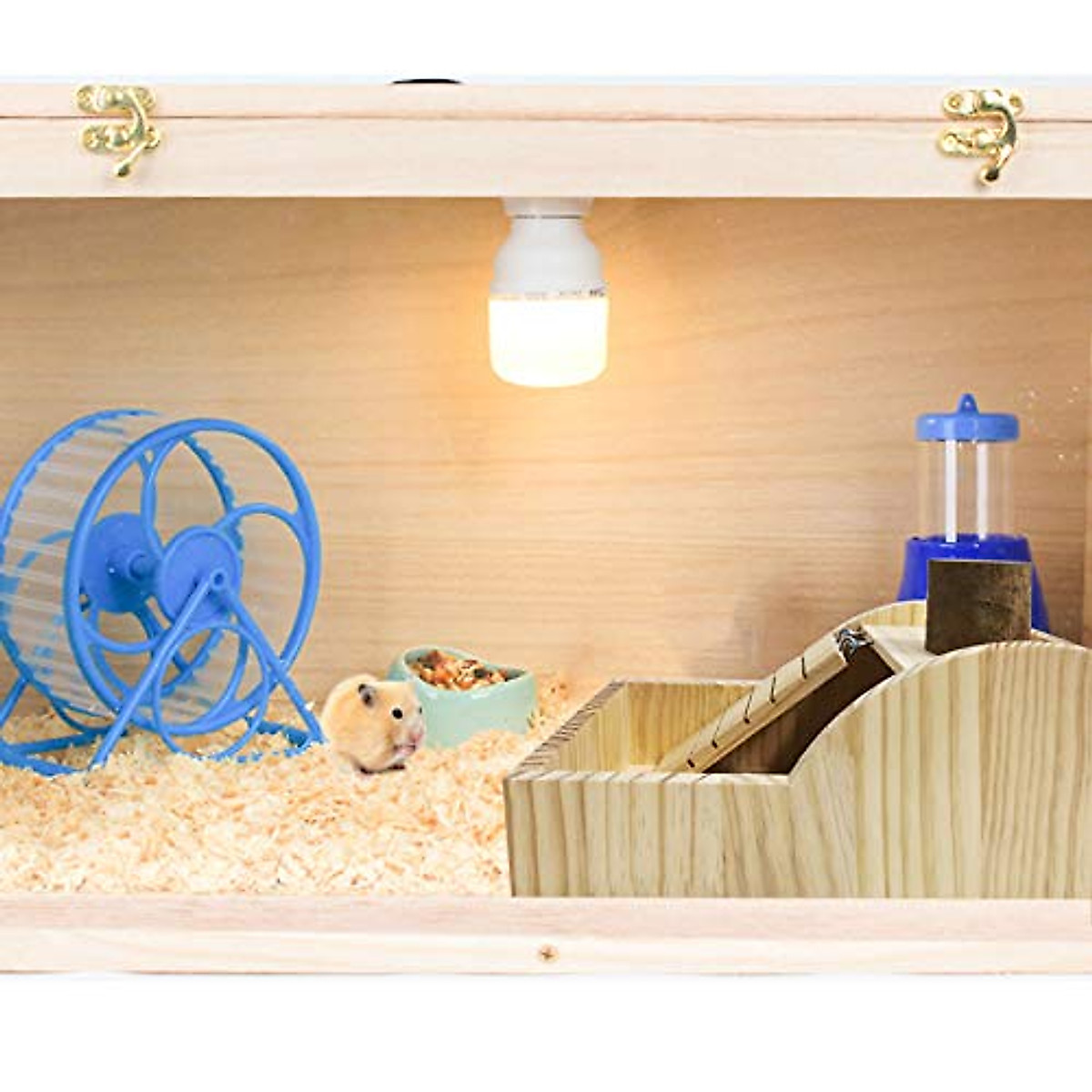 PINVNBY Hamster Sand Bath Box Wooden Shower House Chinchilla Digging Sand Bathtub with Climbing Ladder Bowl for Dwarf Syrian Mice Mouse Gerbils and Other Small Animals