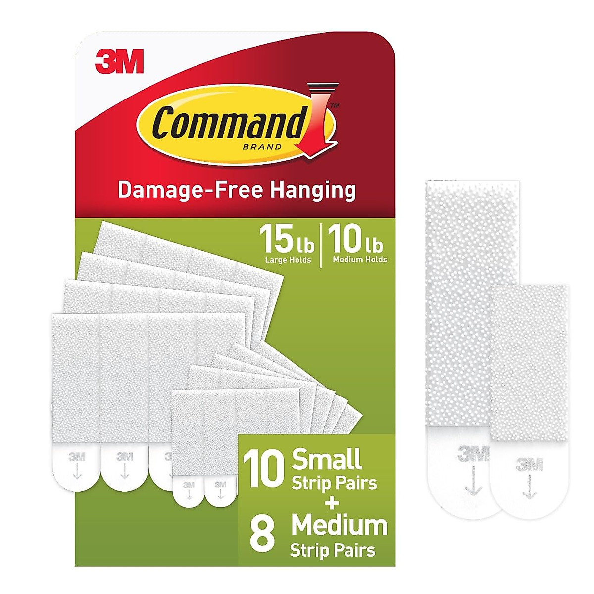 Command Picture Hanging Strips Variety Pack, Damage Free Hanging Picture Hangers, No Tools Wall Hanging Strips for Living Spaces, White, 10 Small Pairs and 8 Medium Pairs(32 Strips)