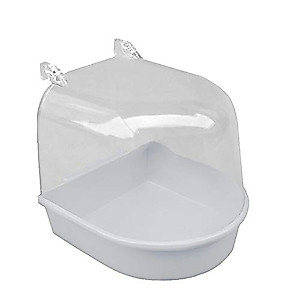 MNTT Hanging Bird Bath Cage,Pet Cleaning Cage Accessories Plastic Box Parrot Bathing for Pet Shower Bird Bathtub Birdbath(White)