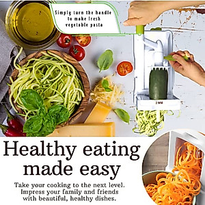 Brieftons 5-Blade Vegetable Spiralizer: Strongest-Heaviest Spiral Slicer, Best Veggie Pasta Spaghetti Maker for Low Carb/Paleo/Gluten-Free/Vegan Meals, With Extra Blade Caddy, 4 Recipe Ebooks