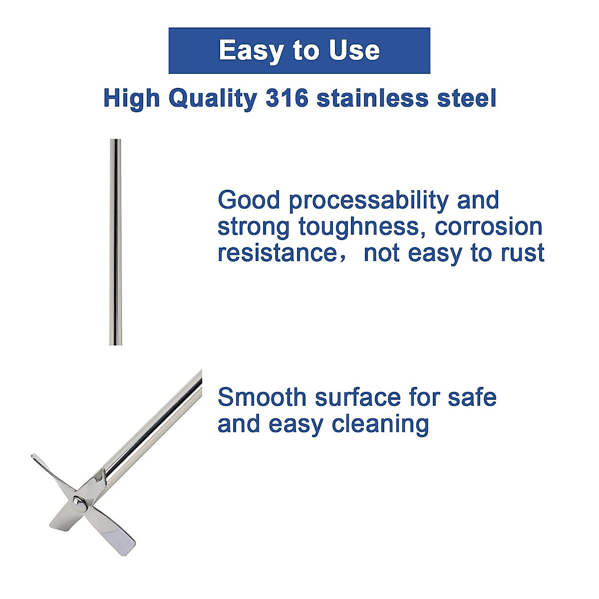 ONiLAB 18900071 316L Stainless Steel 4 Bladed Propeller Stirrer ，50 mm Stirrer Diameter, 8 mm Shaft Diameter, 400 mm Shaft Length