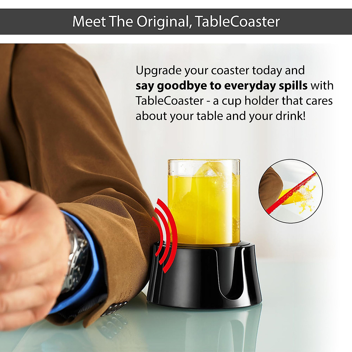 HIT PRODUCTS TableCoaster - Original Anti-Spill Table and Desk Cup Holder, Jet Black - RV and Boat Drink Holder, A Tip-Proof Coaster with Tacky Base and Walled Profile to Prevent Spilled Drinks