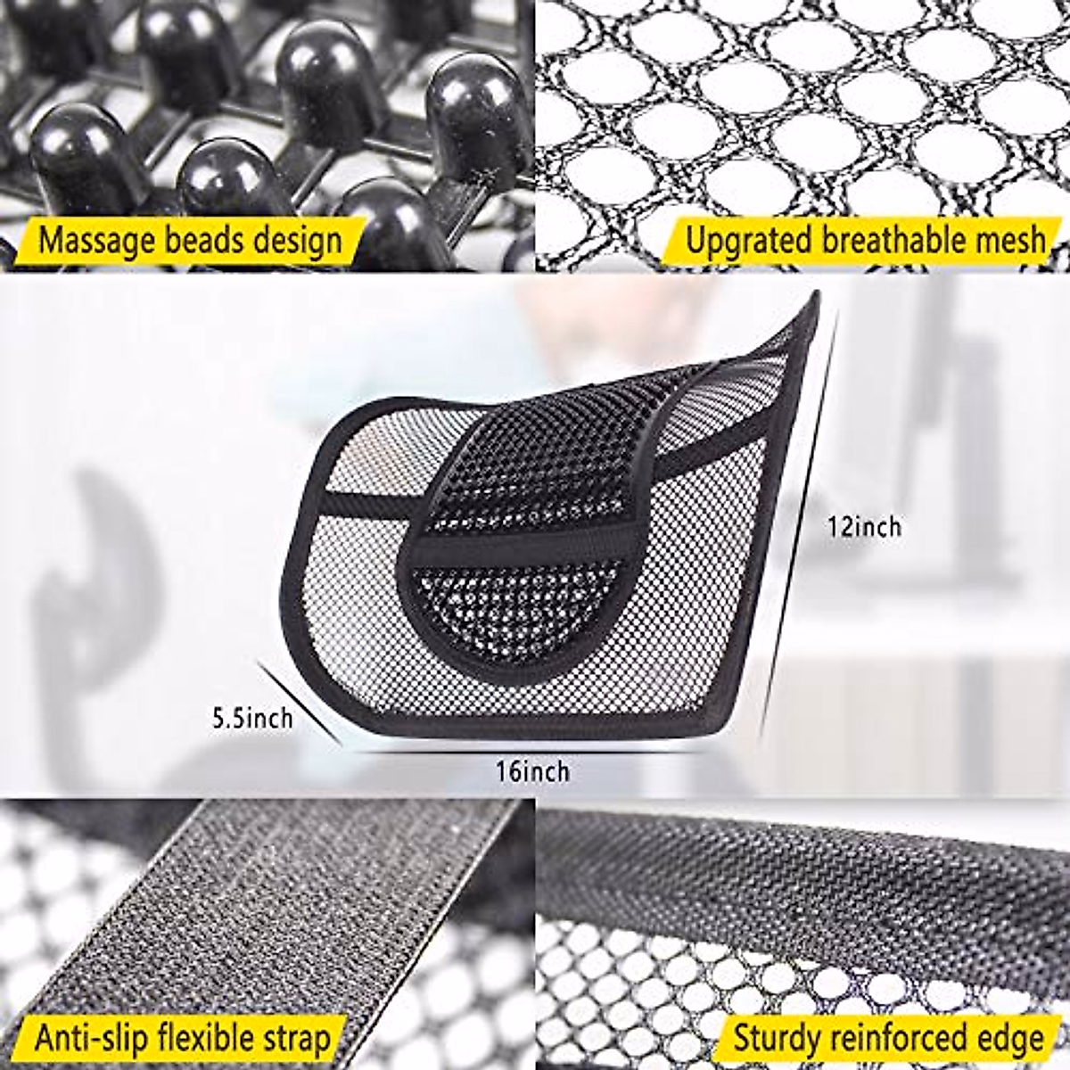 Teraves Lumbar Support for Office Chair, Car Seat or Home Chair, Double Breathable Mesh Back Support Cushion for Driving Comfort and Posture Support