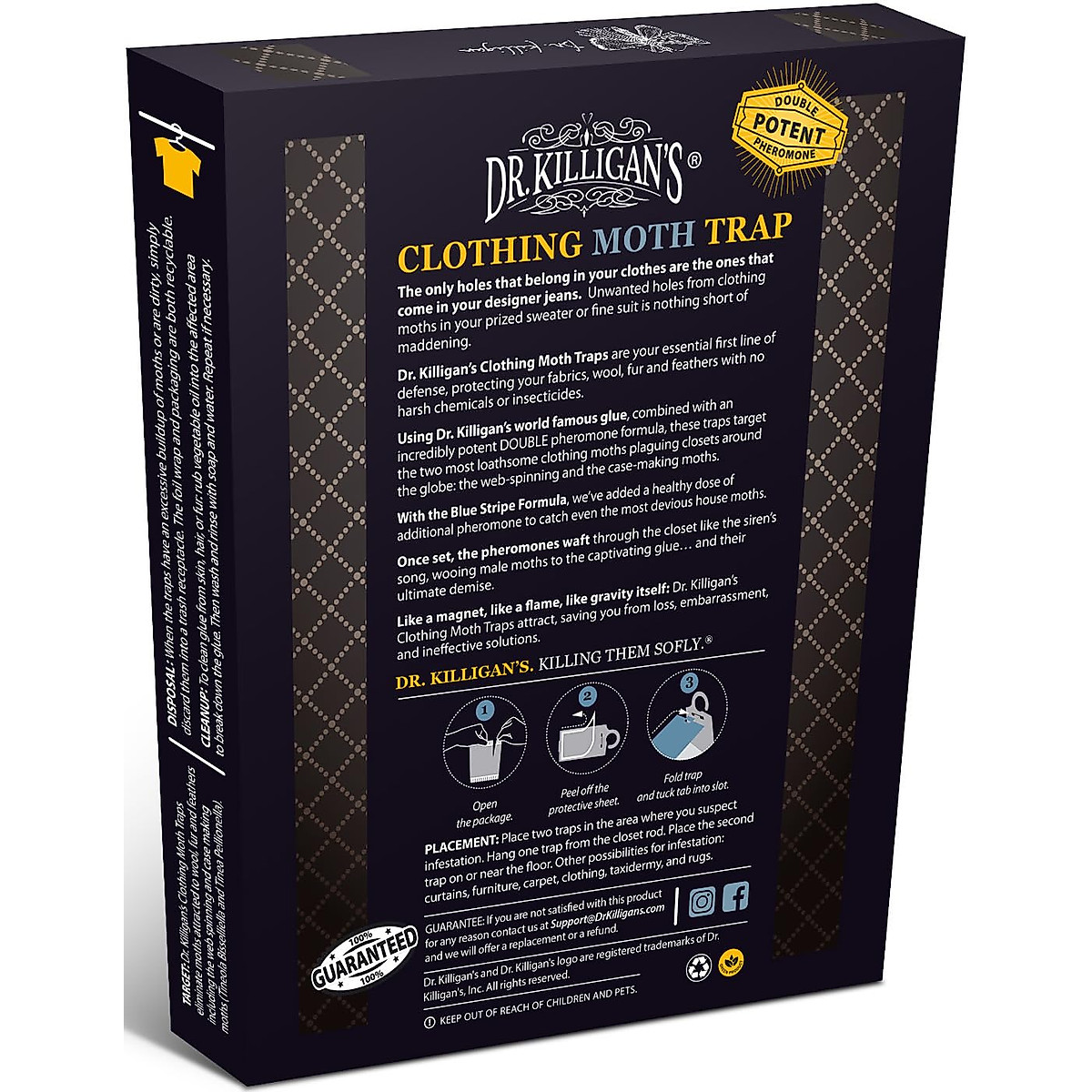 Dr. Killigan's Premium Clothing Moth Traps with Pheromones Prime | 6-Pack Non-Toxic Clothes Moth Trap with Lure for Closets & Carpet | Moth Treatment & Prevention | Case Making & Web Spinning (Black)