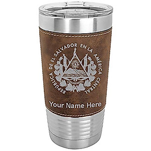 LaserGram 20oz Vacuum Insulated Tumbler Mug, Flag of El Salvador, Personalized Engraving Included (Faux Leather, Rustic)