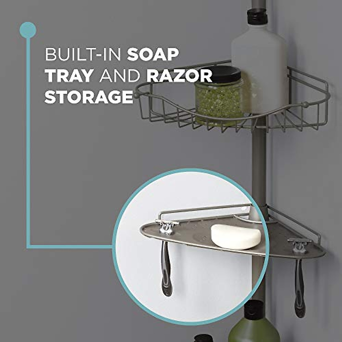 Zenna Home, Satin Nickel Tension Corner Pole Caddy