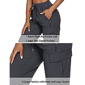 PINSPARK Womens Cargo Hiking Pants Athletic Waterproof Joggers Pant Lightweight Quick Dry Outdoor with Zip Pockets Dark Gray