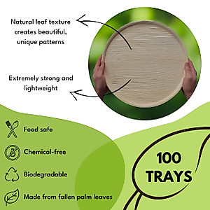 Naturally Chic Palm Leaf Trays – 13 Inch Round - Bamboo Like, Eco Friendly, Disposable, Compostable and Biodegradable Serving Platters for Charcuterie Boards, Catering and Parties