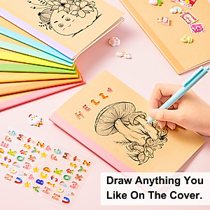 feela 56 Pack Composition Notebooks Bulk, Kraft Cover Lined Blank College Ruled Composition Travel Journals with Rainbow Spines For Women Students Business, 60 Pages, 8.3”x 5.5”, A5, 8 Pastel Colors