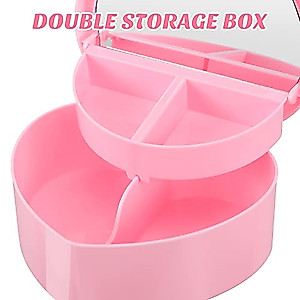 Cabilock Romantic Jewelry Box for Children's day Gift :Plastic Pink Jewelry Storage Organizer with Heart Make Up Mirror Jewelry Display Case for Earrings Rings Bracelets Gift for Girls Women