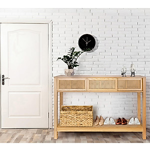 Long Console Table, Console Tables for Entryway, Rattan Entry Table Narrow Wood Console Table with Storage, Modern Couch Table Hallway Table Boho Sofa Table for Living Room