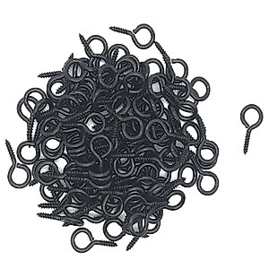 Screw Eyes, 1 Inch Metal Eye Hook, Zinc Plated Self Tapping Screw Hooks Ring, Eyelet Screws Black 120 Pcs