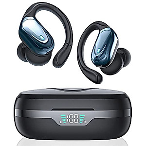 True Wireless Earbuds with Earhooks - 60hrs Battery Life Running Headphones Bluetooth 5.1 with LED Display - IPX7 Waterproof Wireless Earphones with Charging case for Sport, Running