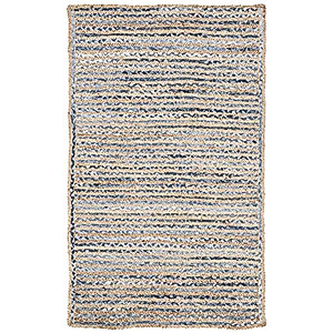 SAFAVIEH Cape Cod Collection 3' x 5' Natural / Blue CAP250A Handmade Flatweave Jute Area Rug