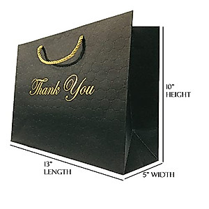 MODEENI Large Black Thank You Gift Bags Paper Shopping Bags with handles 13x10 Large Gift Bags 12 Pack Gold Foil Premium Quality Matte Embossed for Small Business 13x5x10