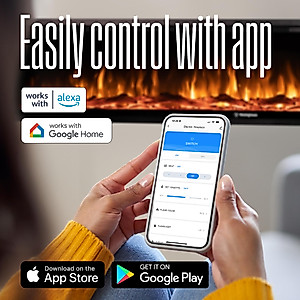 Westinghouse 50 Inch Electric Fireplace Heater, Compatible with Alexa & Google Home, Wall Mount or in-Wall Recessed Fireplace Insert, 24 Hour Timer, Color Changing Flames, 750W/1500W Indoor Heater