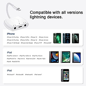 lightning to 3.5mm,Headphone Adapter for iPhone,Headphone Jack Adapter & Charge Compatible iPhone 13/12/11/X/8/8plus/7/7plus/iPad-Support iOS 15.